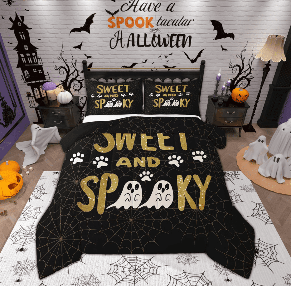 Feelyou Halloween Cute Ghost Bedding Comforter Set for Kid, Sweet and ...