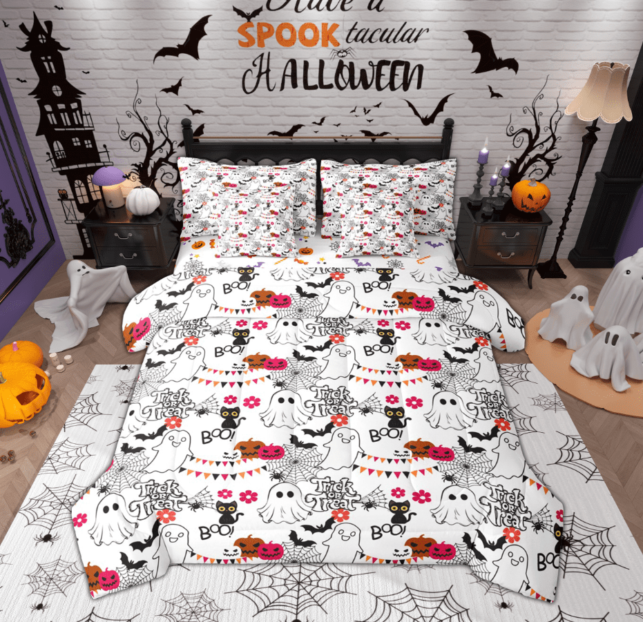 Feelyou Halloween Ghost Bedding Comforter Set 7pcs for Kids, Kawaii ...