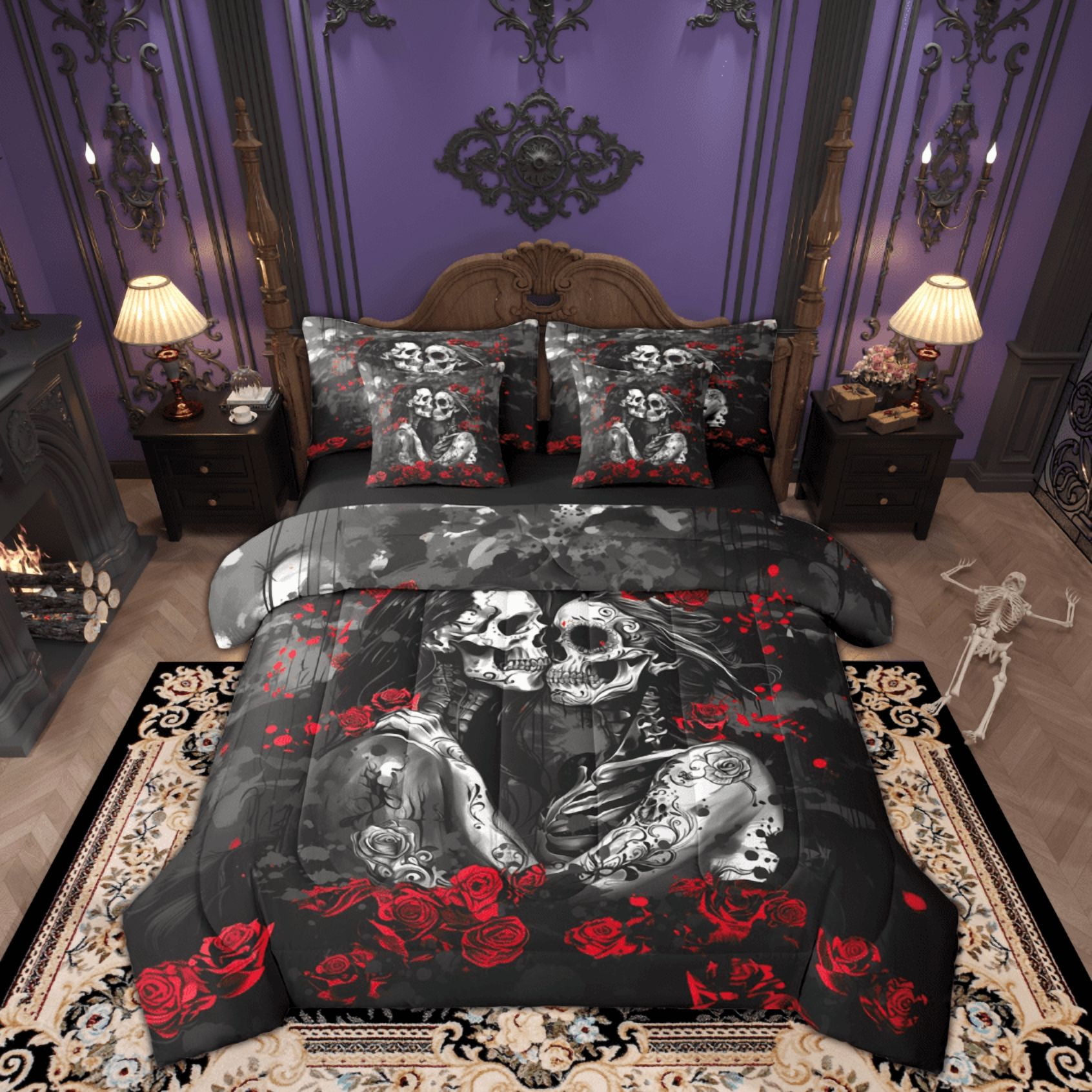 Feelyou Halloween Skull Twin Bedding Sets 7-Piece, Anniversary Skeleton ...