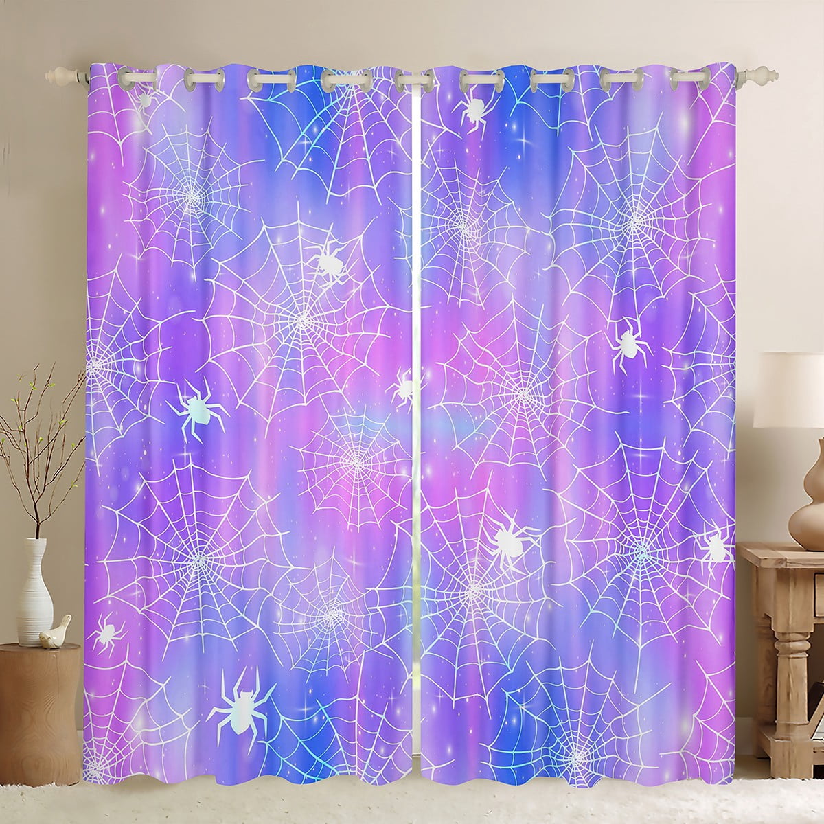 Feelyou Halloween Spider Blackout Curtains Set of 2 (38x54 Each), Pink ...