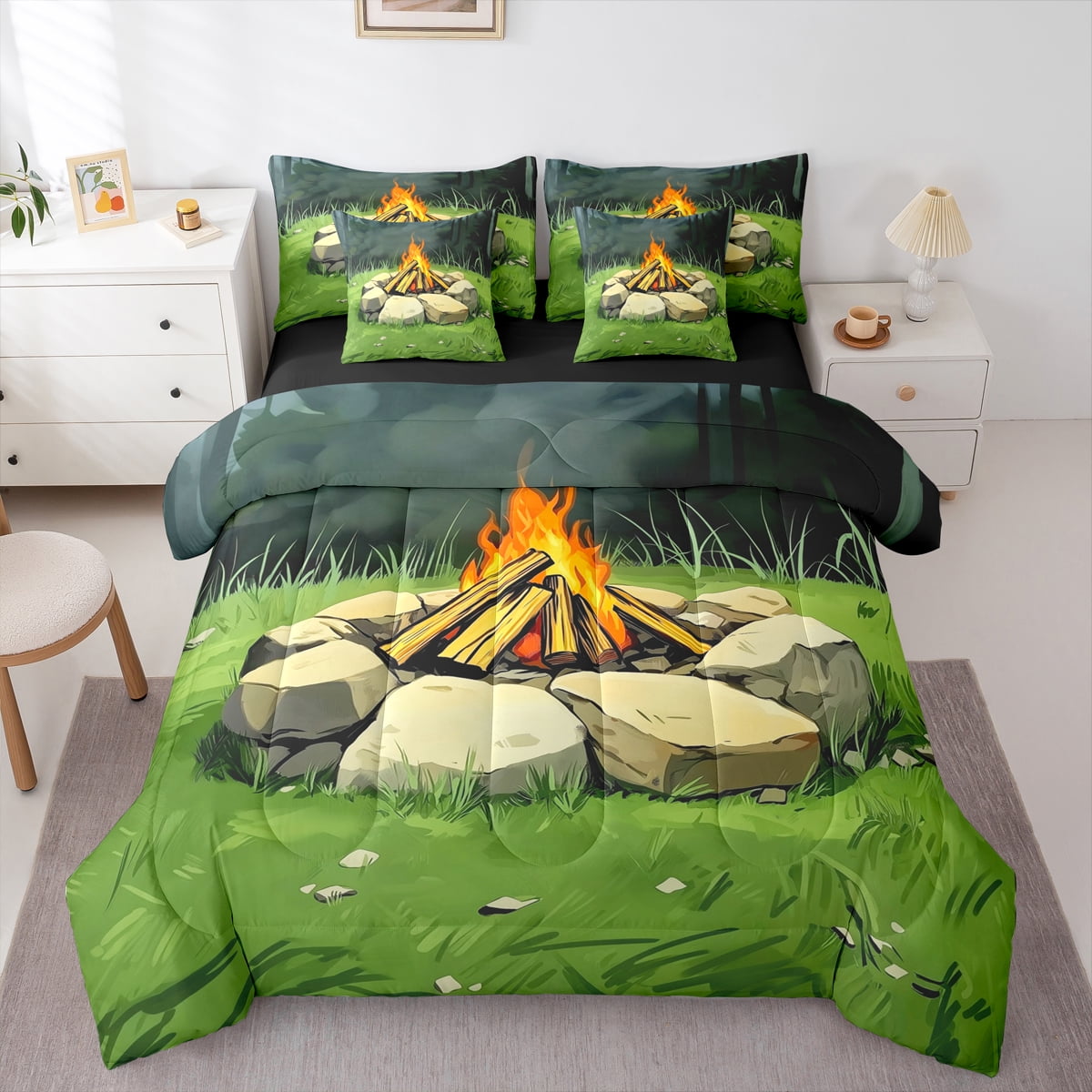 Feelyou Happy Camping Bedding Comforter Set 7-Piece for Kids, Rustic ...