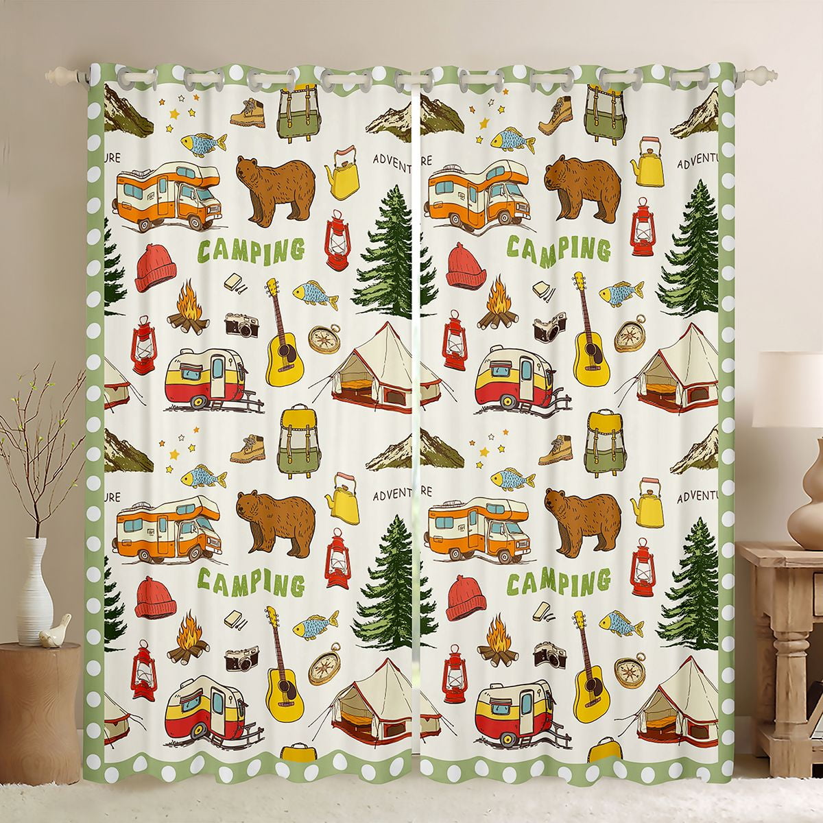 Feelyou Happy Camping Blackout Curtains Set of 2 (52x84 Each), Tree ...