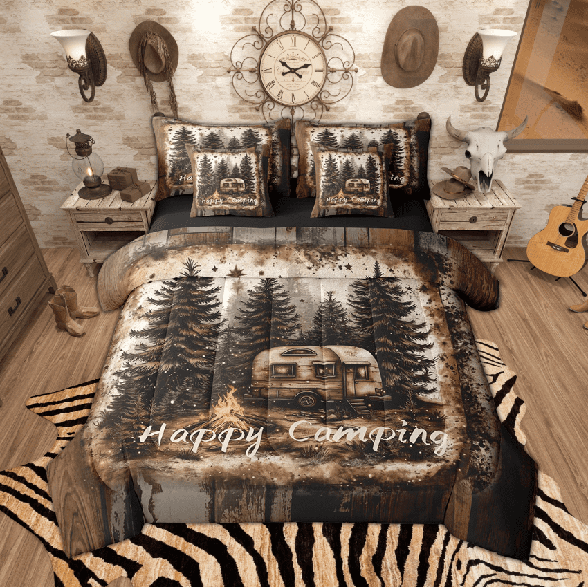 Feelyou Happy Camping Camper Bedding Comforter Set 7-Piece, Brown ...