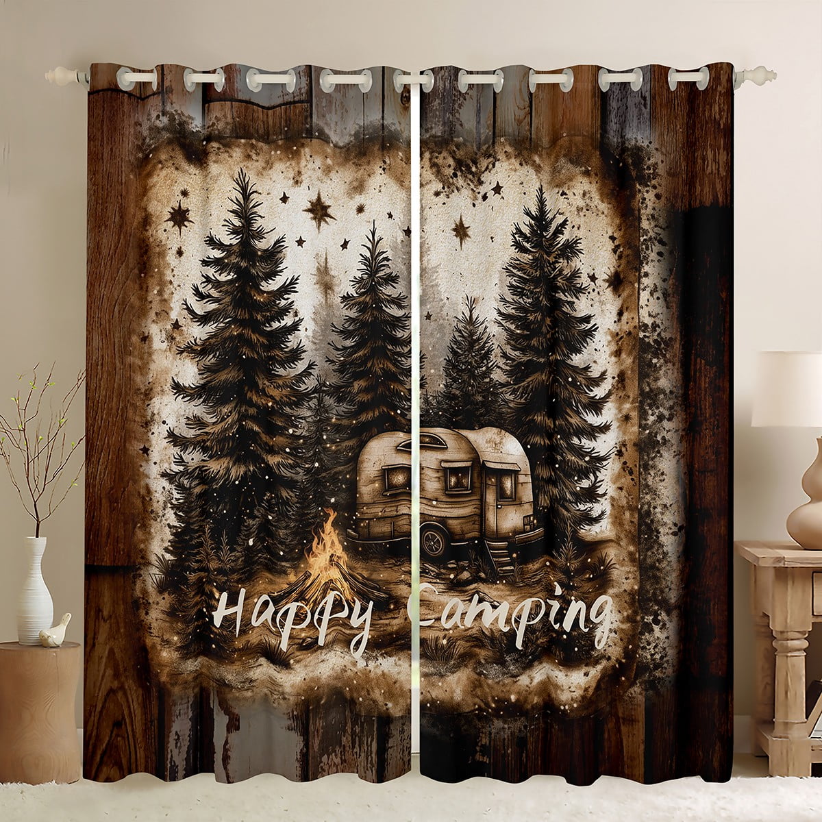 Feelyou Happy Camping Camper Blackout Curtains Set of 2 (38x54 Each ...