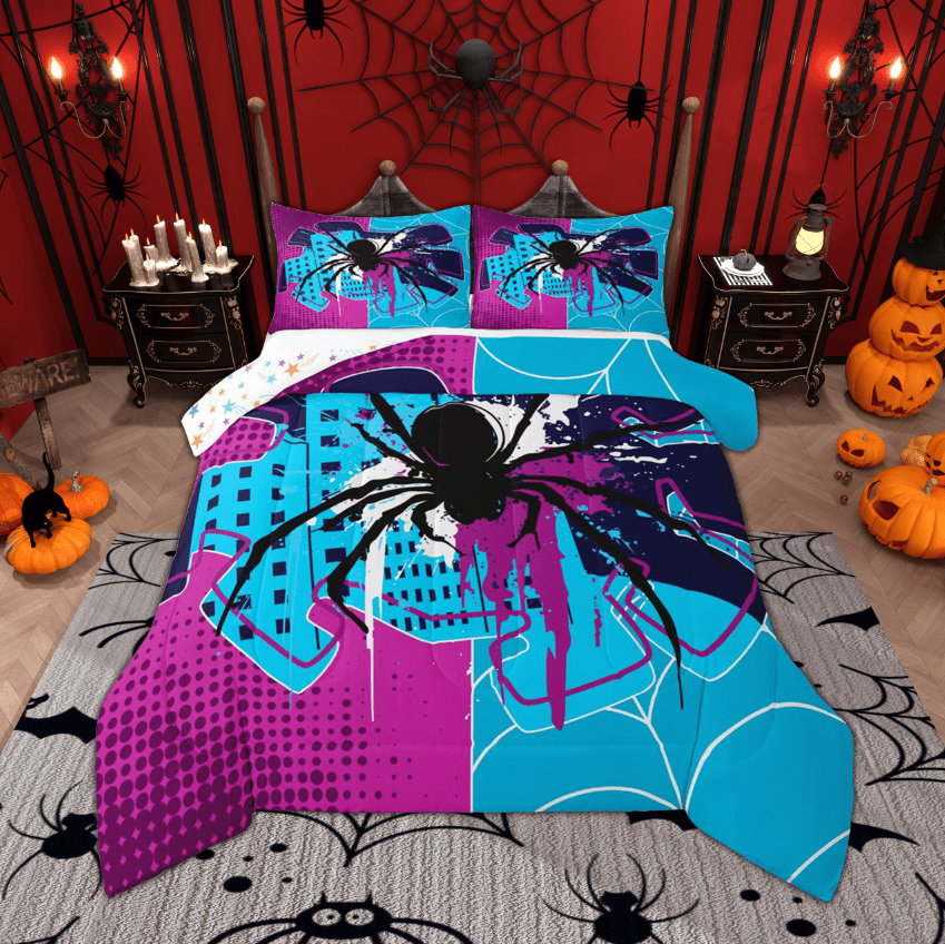 Feelyou Happy Halloween King Size Comforter Sets for Kids Teens, Spider ...