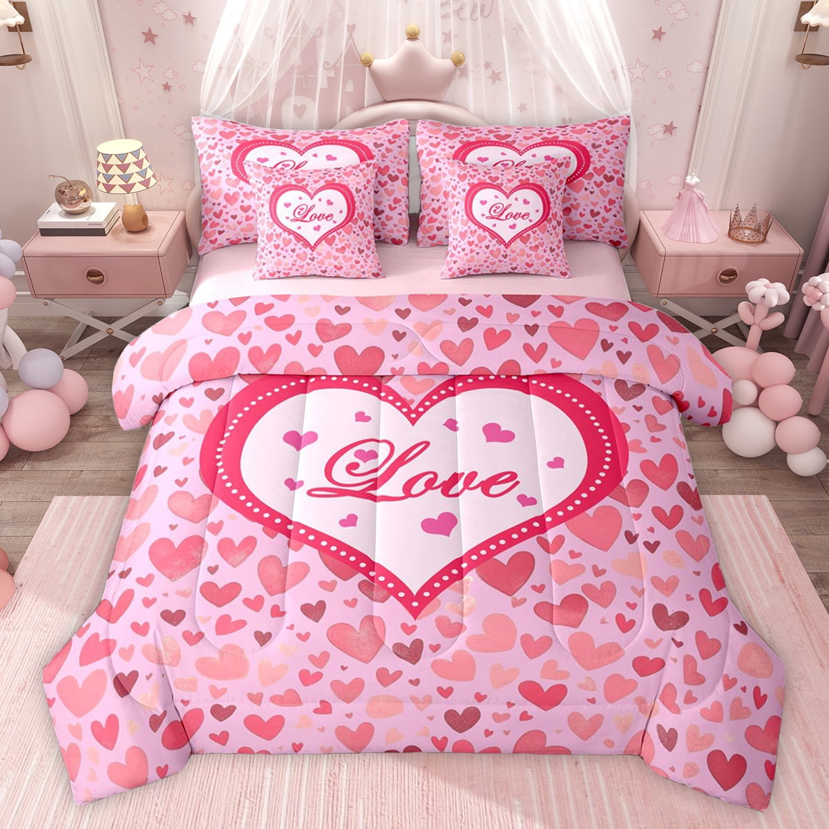 Feelyou Happy Valentine's Day Bedding Comforter Set 7 Pieces, Pink ...