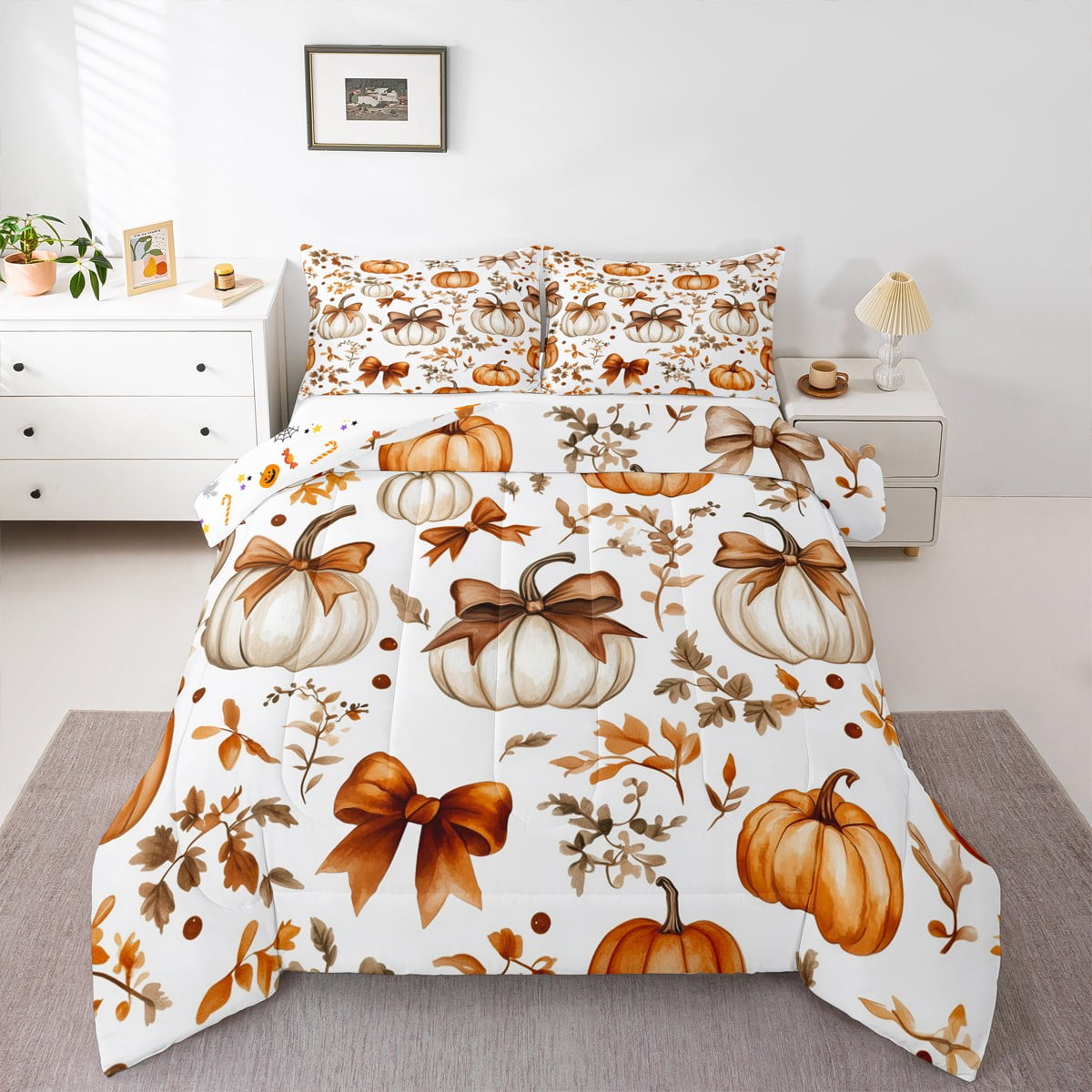 Feelyou Harvest Pumpkin Teens Bedding Comforter Set, Fall Autumn Plant ...