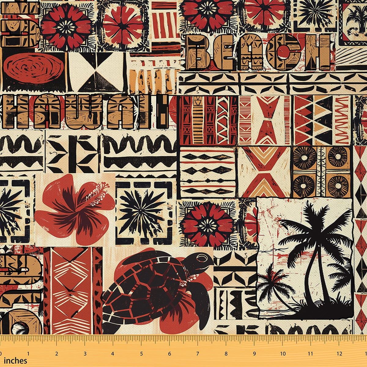 Feelyou Hawaii Beach Fabric by the Yard 5 Yards, Vintage Brown Red ...
