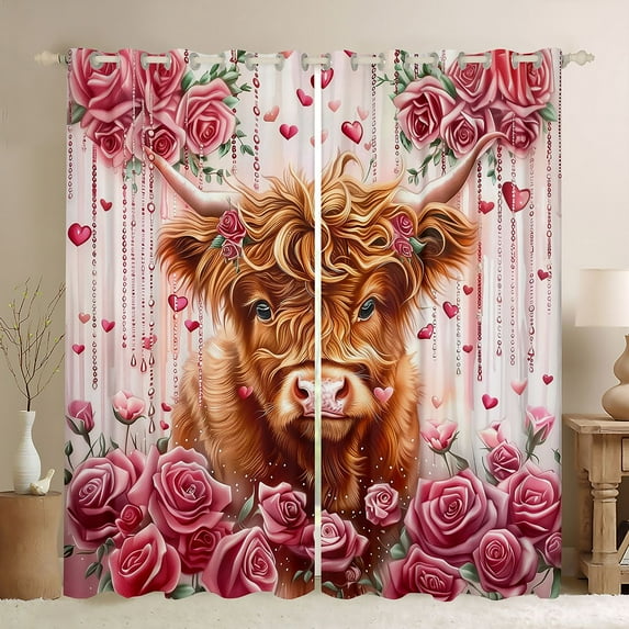 Feelyou Highland Bull Curtains Pack of 2 (52x84 Each), Romantic Pink ...