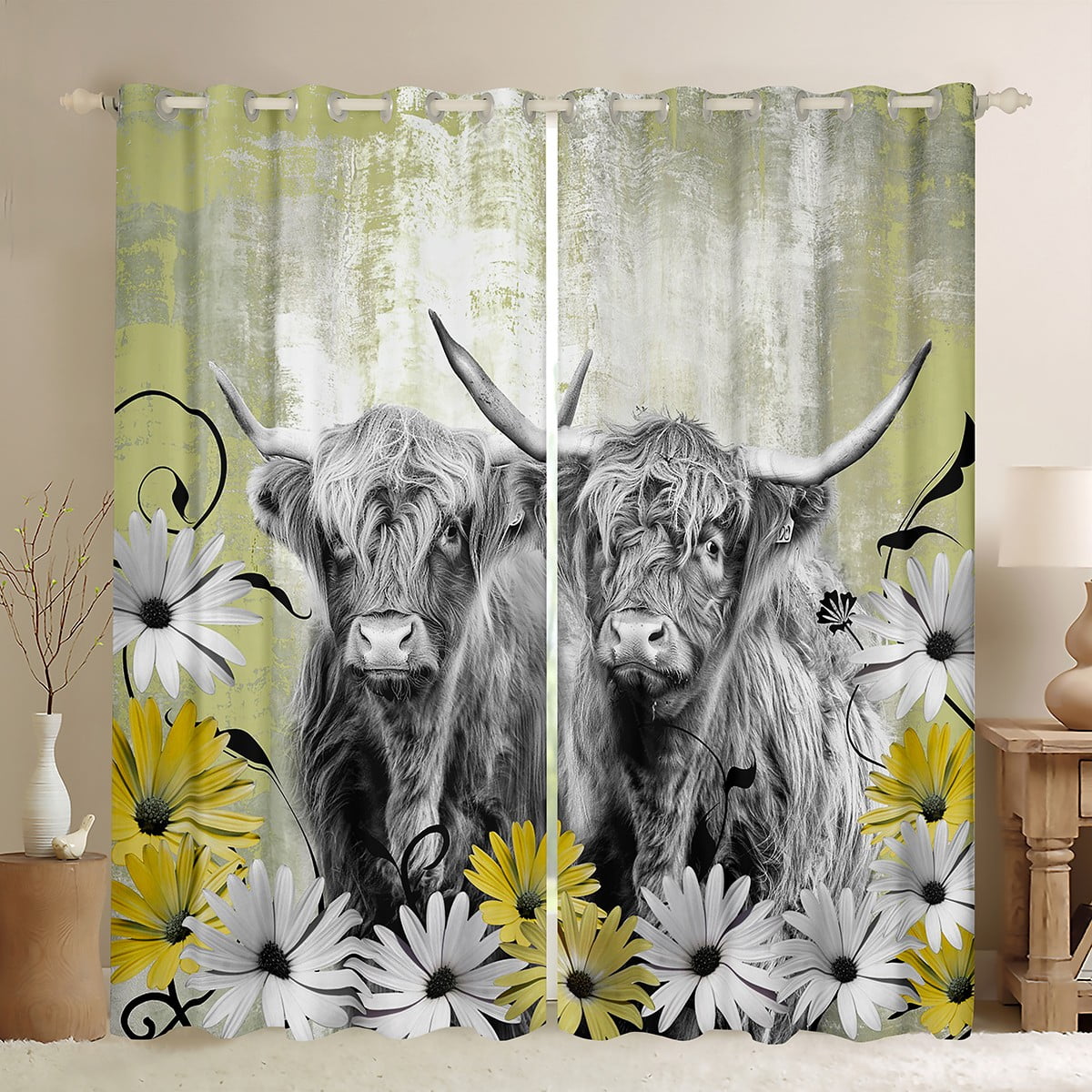 Feelyou Highland Cow Blackout Curtains Set of 2 (52x84 Each), Chic ...