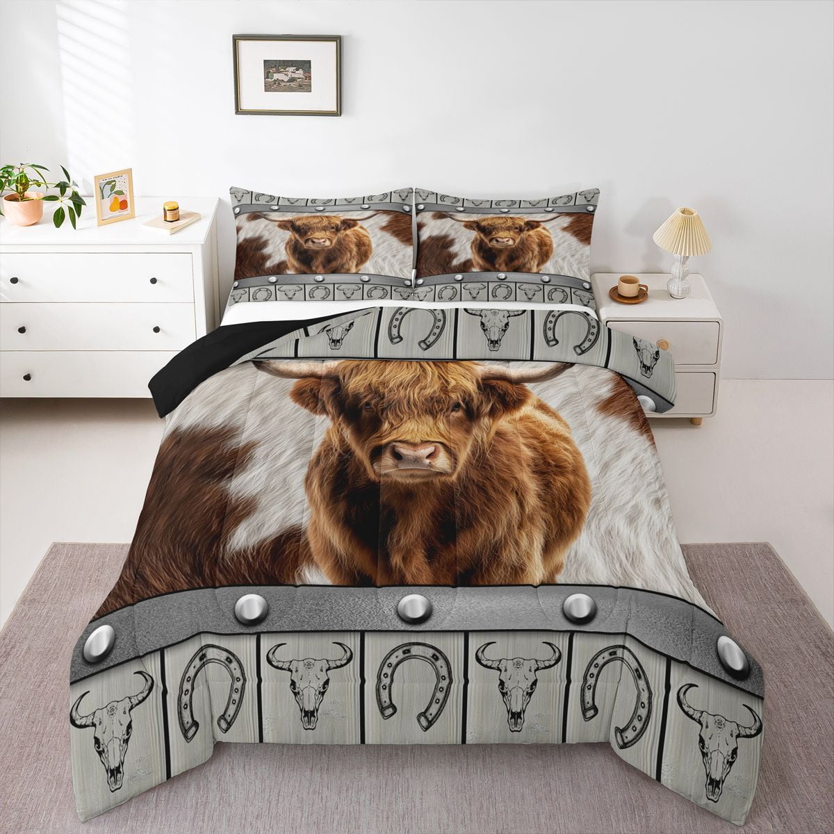 Feelyou Highland Cow Queen Comforter Set, Animal Bedding Comforter Set ...
