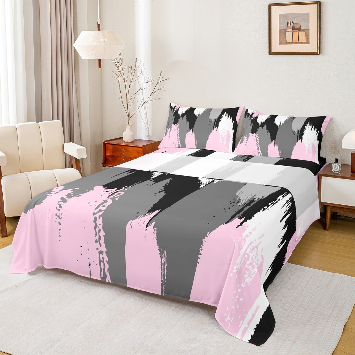 Feelyou Hippie Abstract Artwork Twin Sheet Sets, Watercolor Splash Striped Twin Fitted Sheet ...