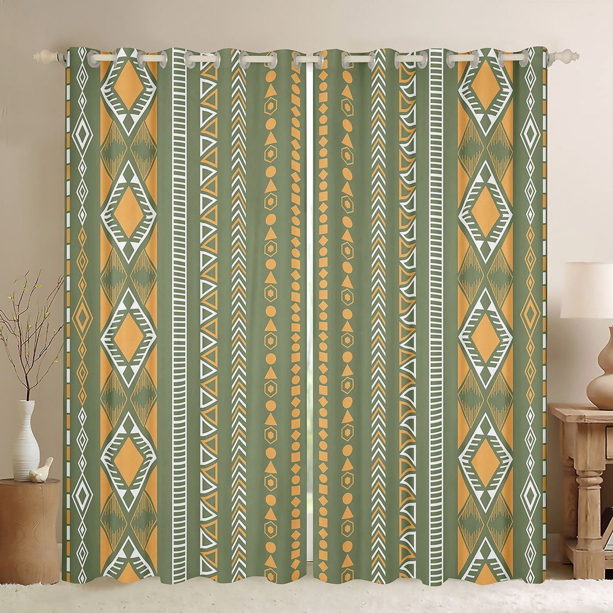 Feelyou Hippie Aztec Adult Black Out Curtains, Vintage Green Abstract ...