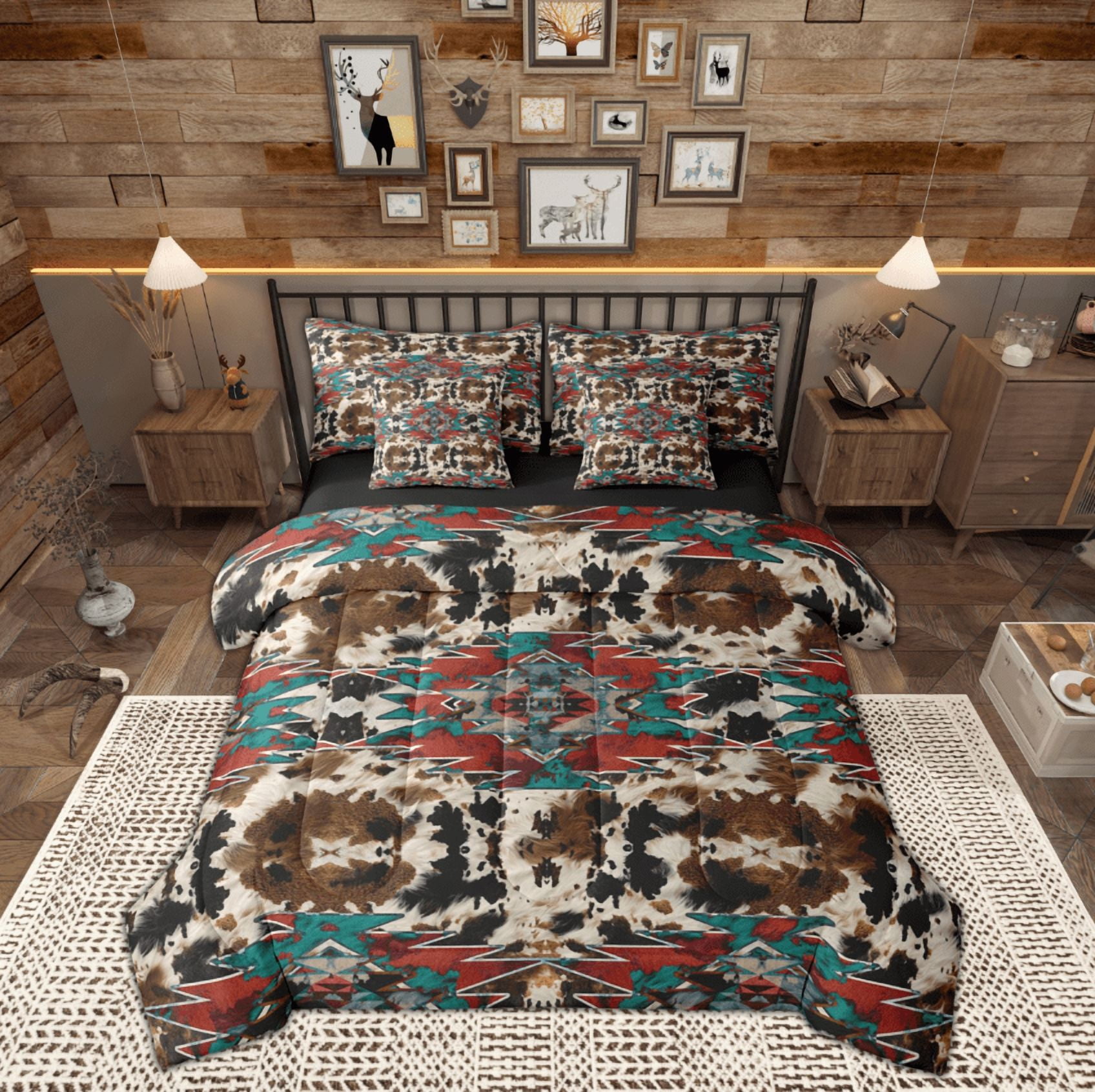 Feelyou Hippie Aztec Bedding Comforter Set 7pcs, Farmhouse Cow Print ...