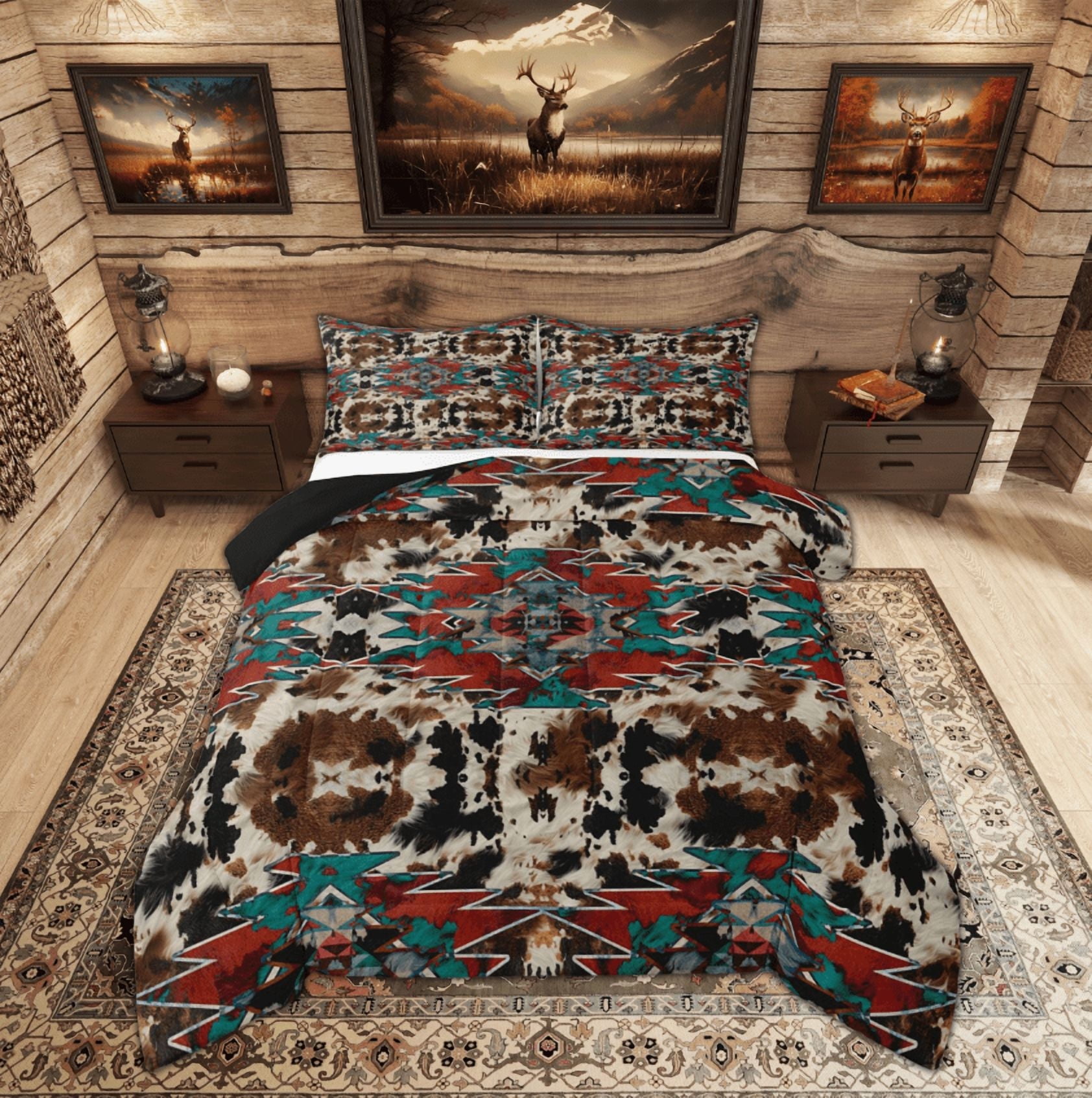 Feelyou Hippie Aztec Full Size Comforter Sets, Farmhouse Cow Print ...