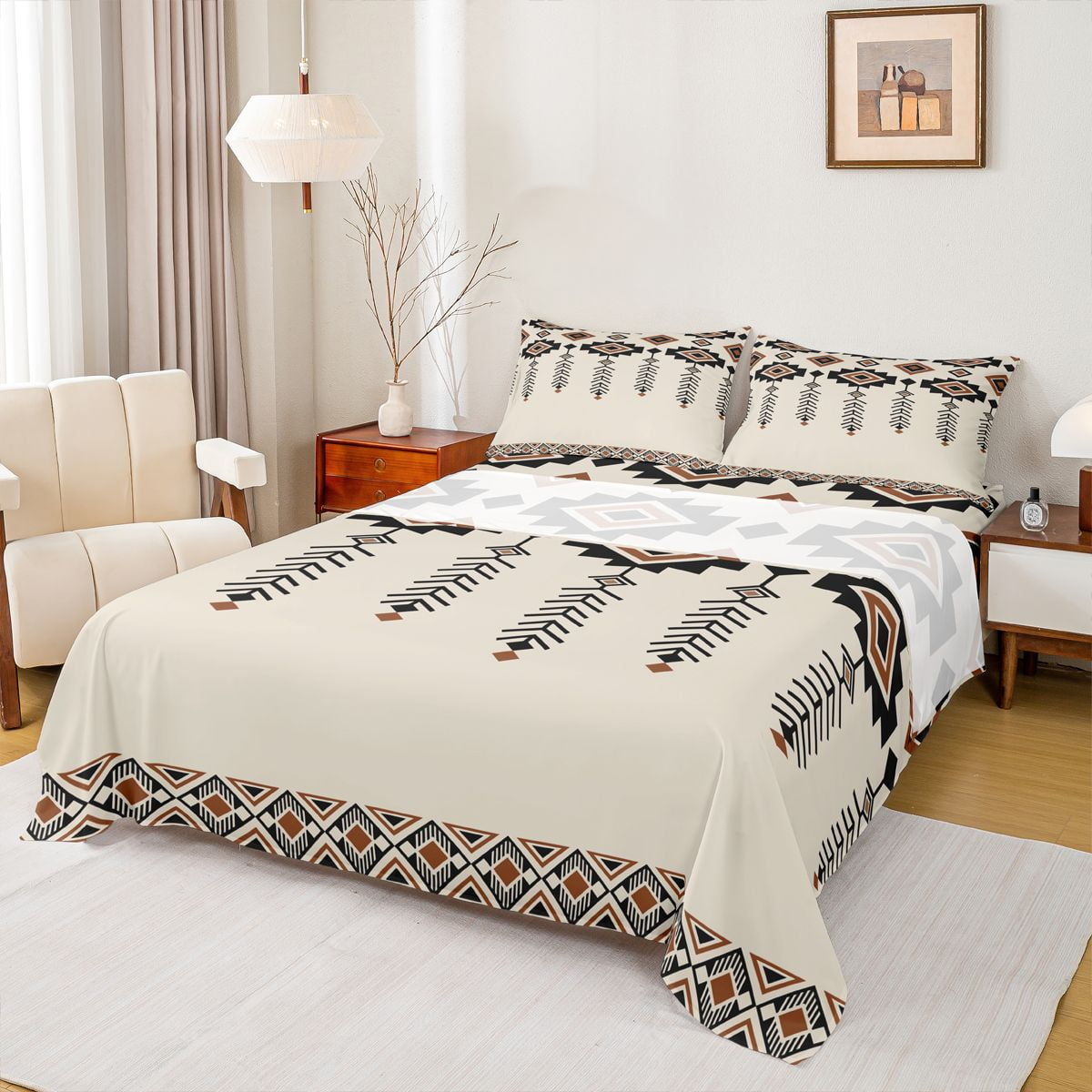 Feelyou Hippie Aztec Triangle Bed Sheets, Vintage Bohemian Style King ...