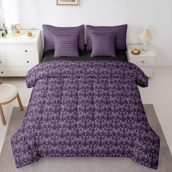 Feelyou Hippie Bat Twin Bedding Sets 7-Piece, Purple Damask Flower ...