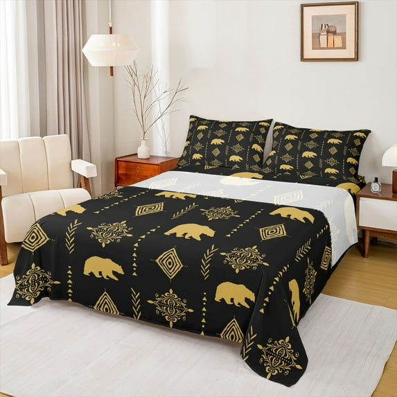 Feelyou Hippie Bear Teens Twin Sheet Sets, Yellow Damask Aztec Bedding ...