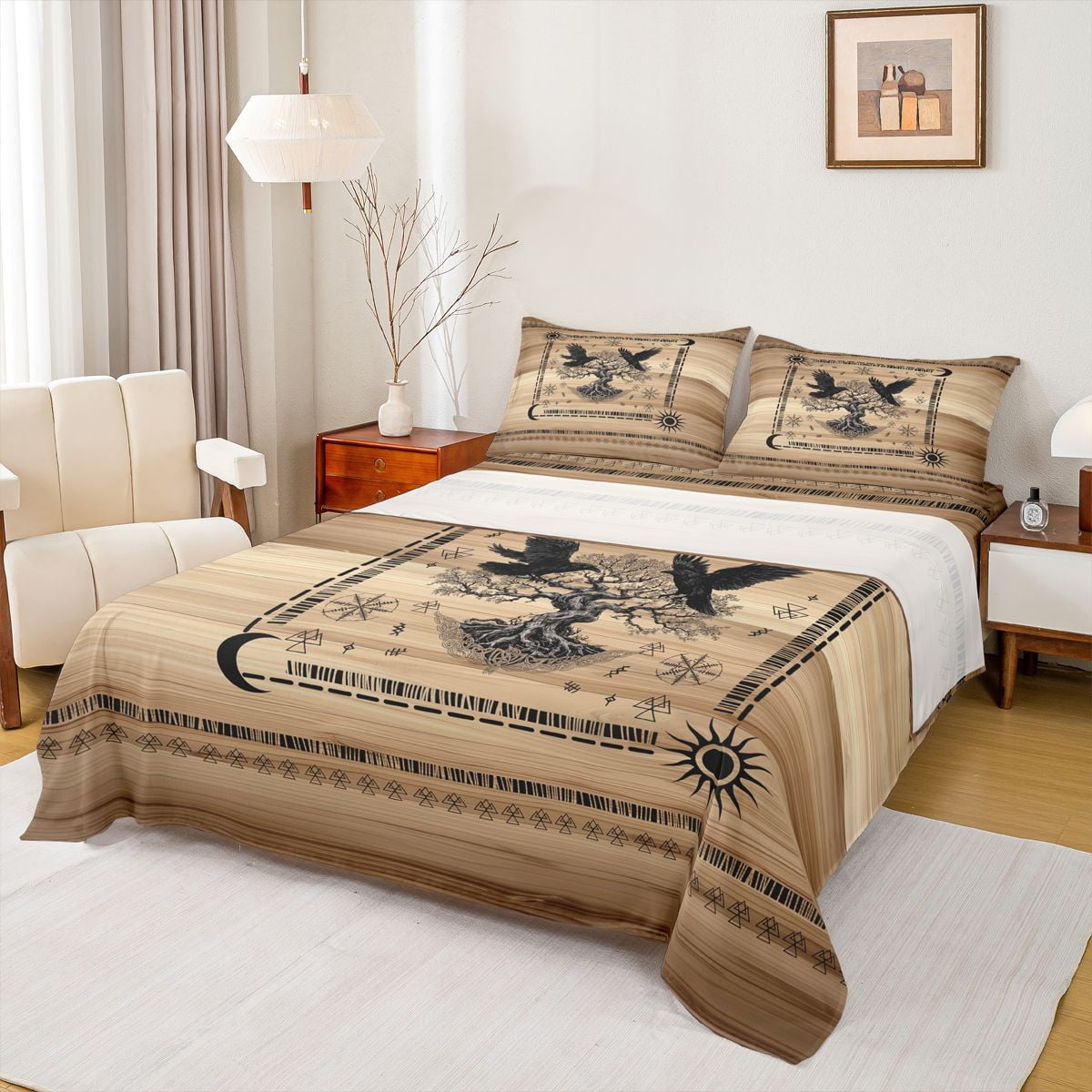 Feelyou Hippie Black Crow Twin Sheet Sets, Bohemian Life Tree Bedding ...