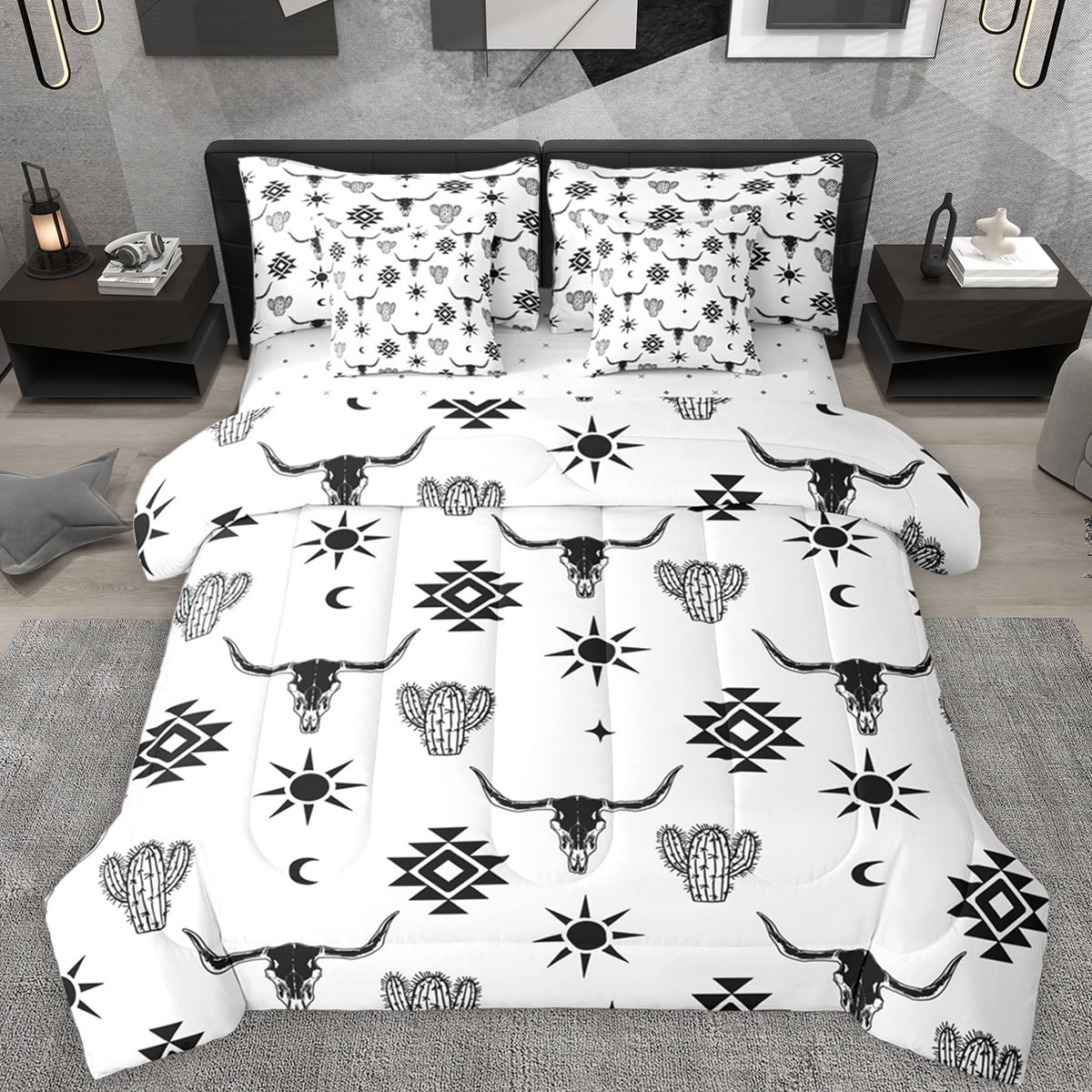 Feelyou Hippie Bohemian Aztec Twin Bedding Sets 7-Piece, White Black ...