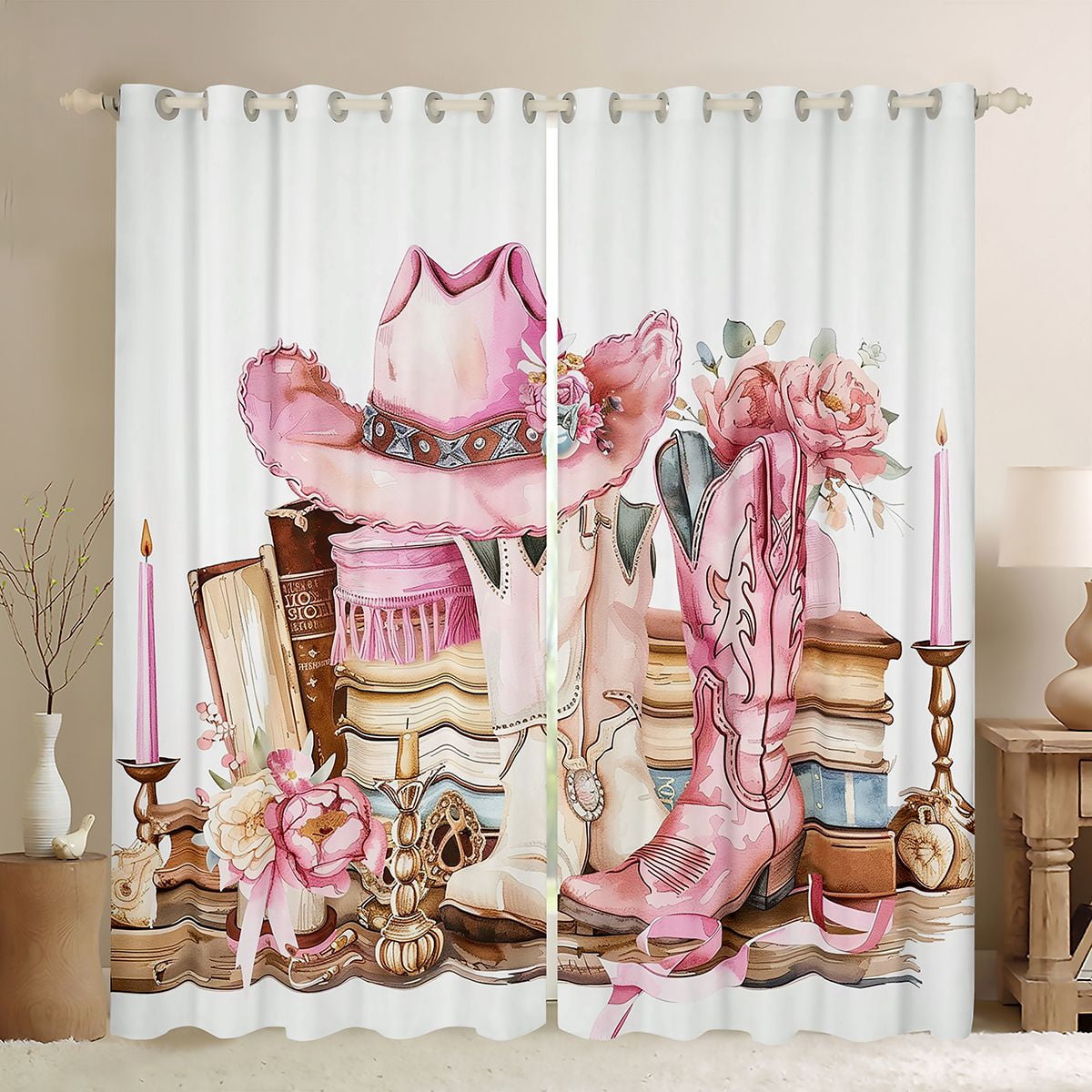 Feelyou Hippie Boot Blackout Curtains Set of 2 (52x84 Each), Books Hat ...