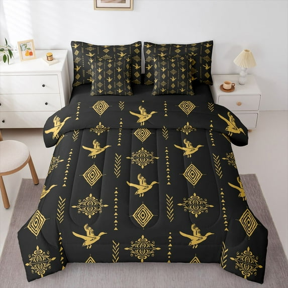 Feelyou Hippie Duck Damask Twin Bedding Sets 7pcs, Yellow Western Aztec ...