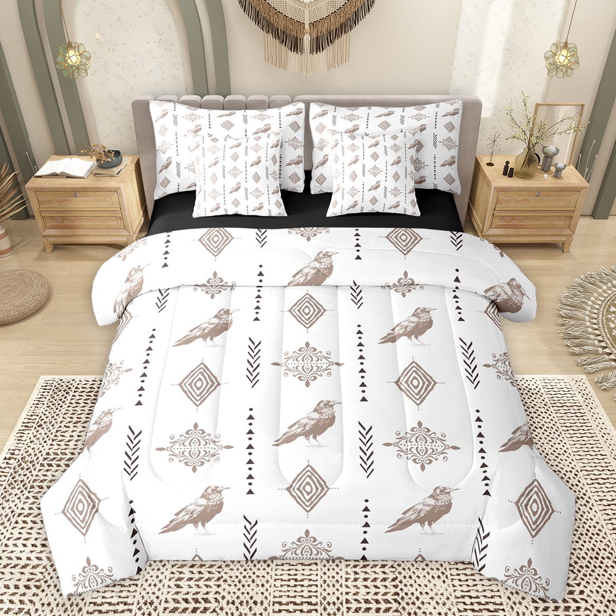 Feelyou Hippie Goth Crow Bedding Comforter Set 7pcs, Mandala Aztec ...