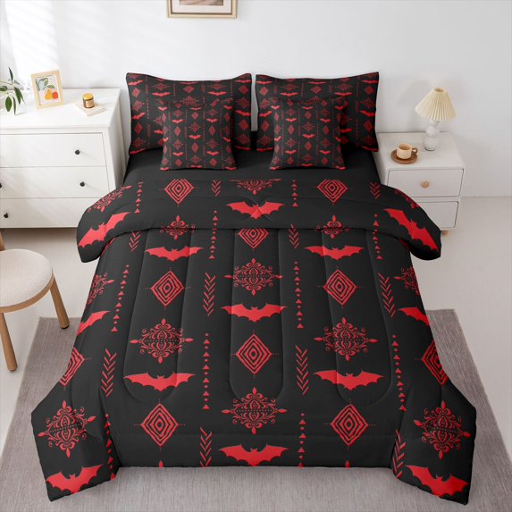 Feelyou Hippie Gothic Bat Comforter Set 7pcs, Boho Damask Flower Queen ...