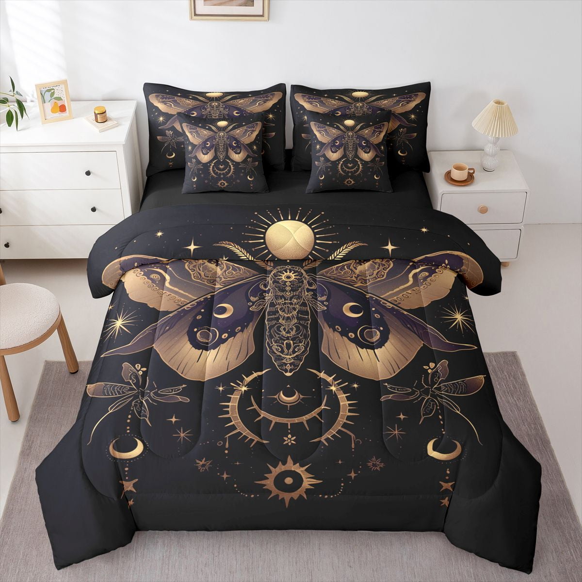 Feelyou Hippie Magic Moth Twin Bedding Sets 7-Piece, Rustic Mystic Moon ...