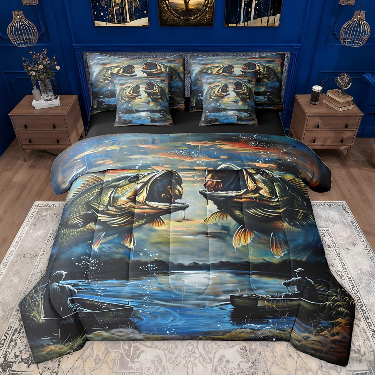Feelyou Hippie Pike Fish Bedding Comforter Set 7pcs, Rustic Farmhouse ...