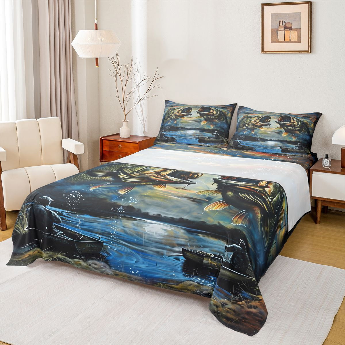 Feelyou Hippie Pike Fish Full Size Sheets, Rustic Farmhouse Animal Bed ...