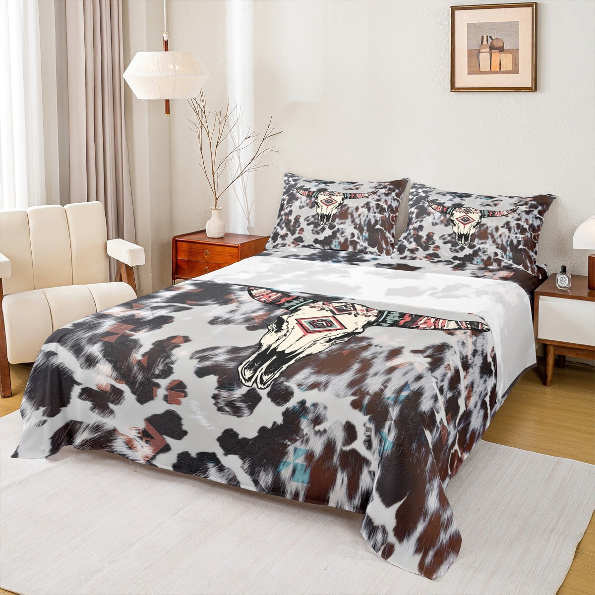Feelyou Hippie Sheep Skull Full Size Sheets for Adult, Grey Brown Cow ...