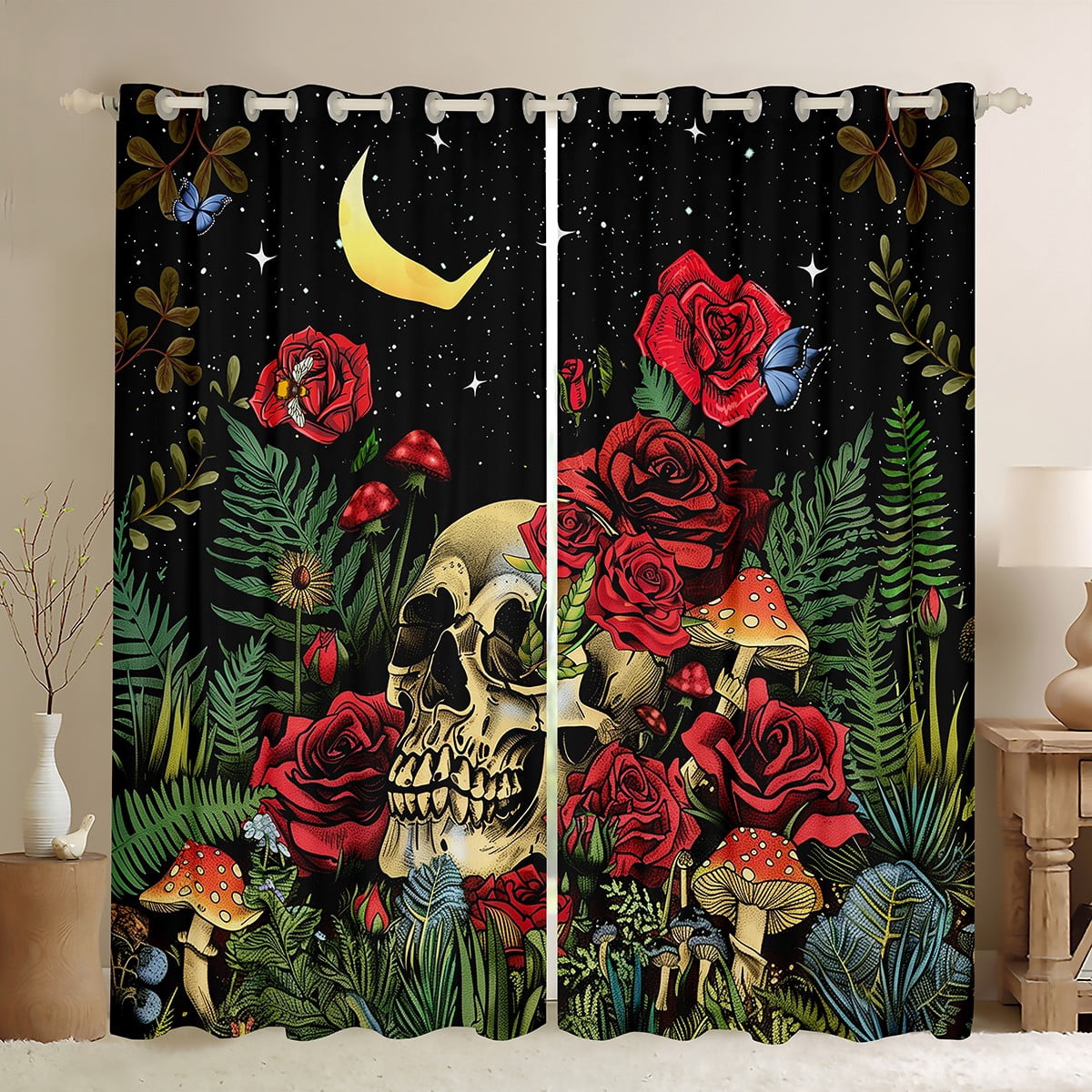 Feelyou Hippie Skeleton Skull Blackout Curtains Set of 2 (52x84 Each ...