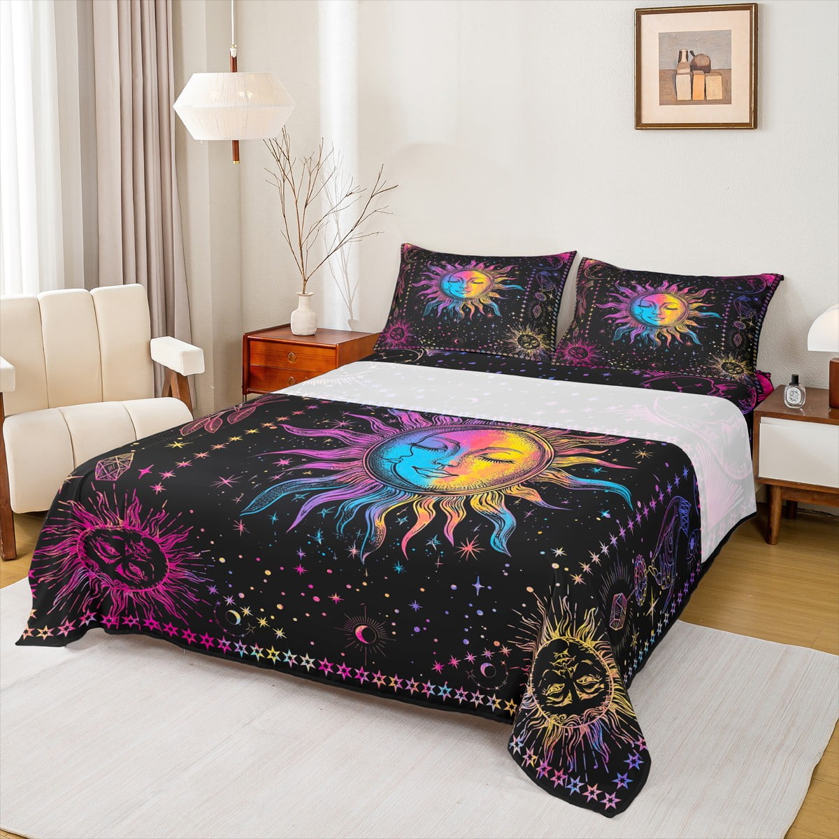 Feelyou Hippie Sun and Moon Full Size Sheets, Trippy Galaxy Stars Bed ...