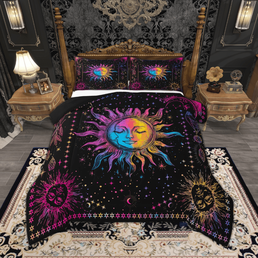 Feelyou Hippie Sun and Moon King Size Comforter Sets, Trippy Galaxy Stars Bedding Comforter Set ...