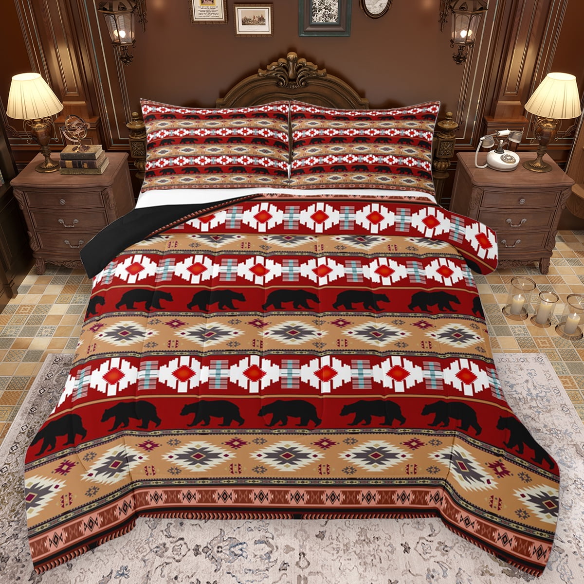 Feelyou Hippie Tribal Aztec Bedding Comforter Set, Brown Red Triangle ...
