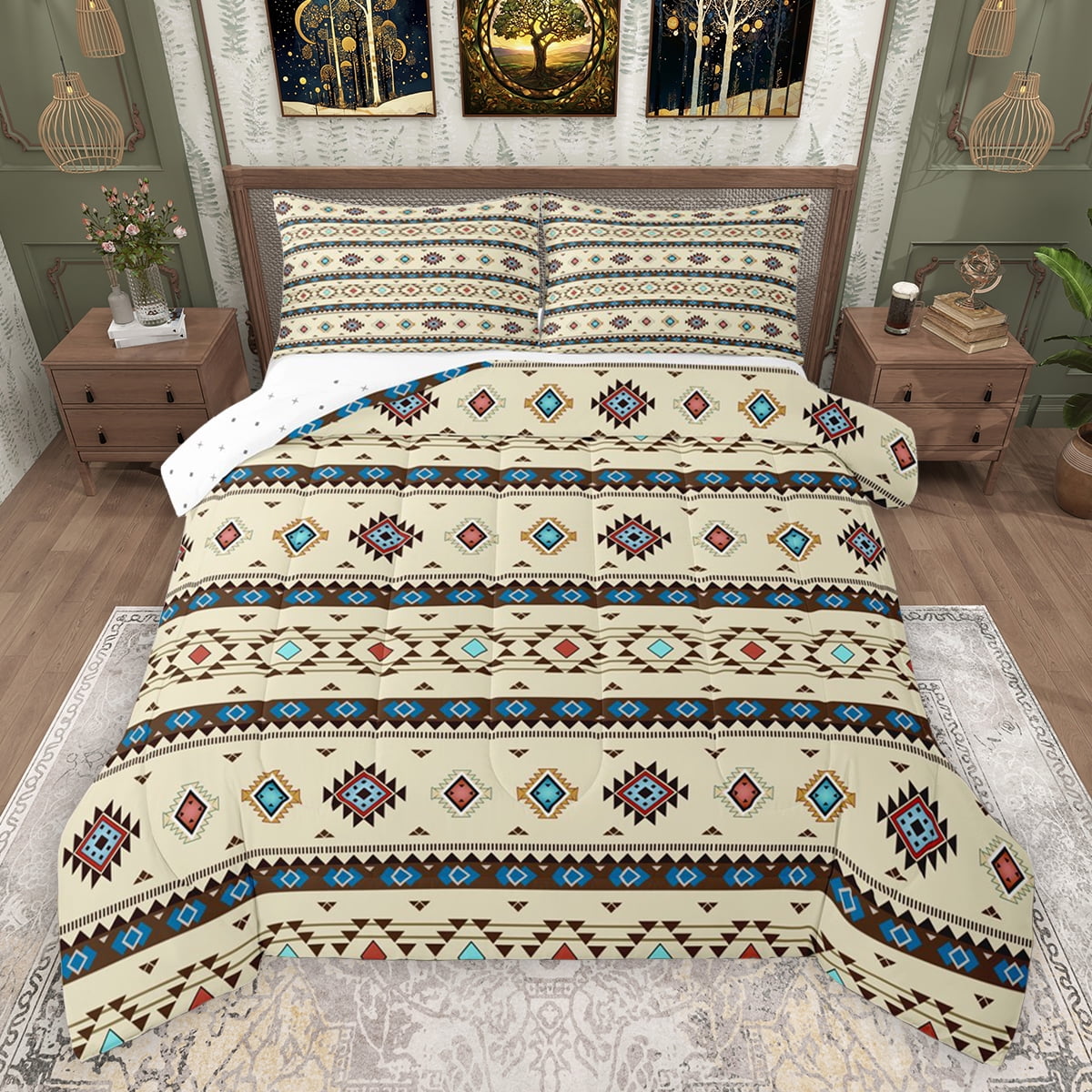 Feelyou Hippie Wheat Aztec Queen Comforter Set, Tribal Western Abstract ...