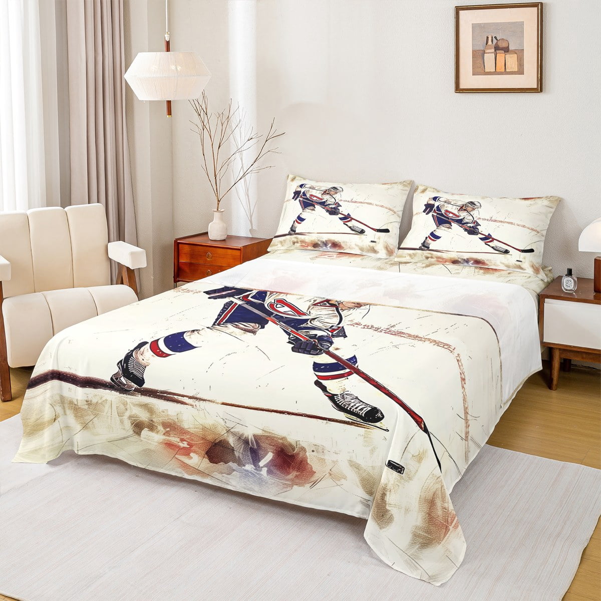 Feelyou Hockey Player Bed Sheets for Boys, Ice Hockey Theme King Sheets ...