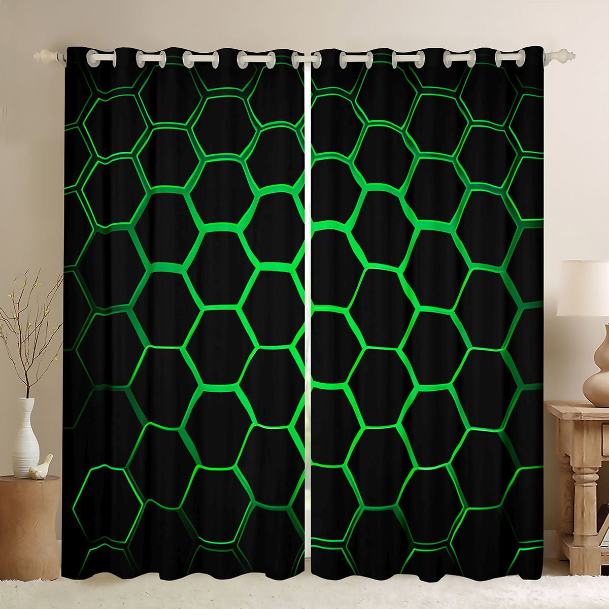 Feelyou Honeycomb Curtains Pack of 2 (42x84 Each), Neon Green Rectangle ...