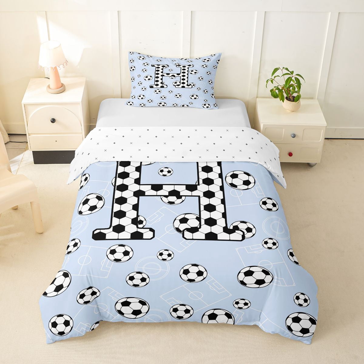 Feelyou Honeycomb Letter Twin Duvet Cover for Kids, Kawaii Football ...