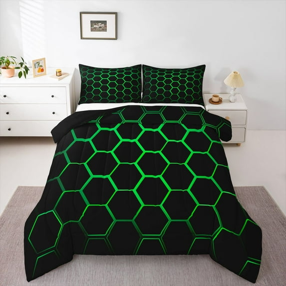 Feelyou Honeycomb Teen Twin Comforter Sets, Neon Green Rectangle ...