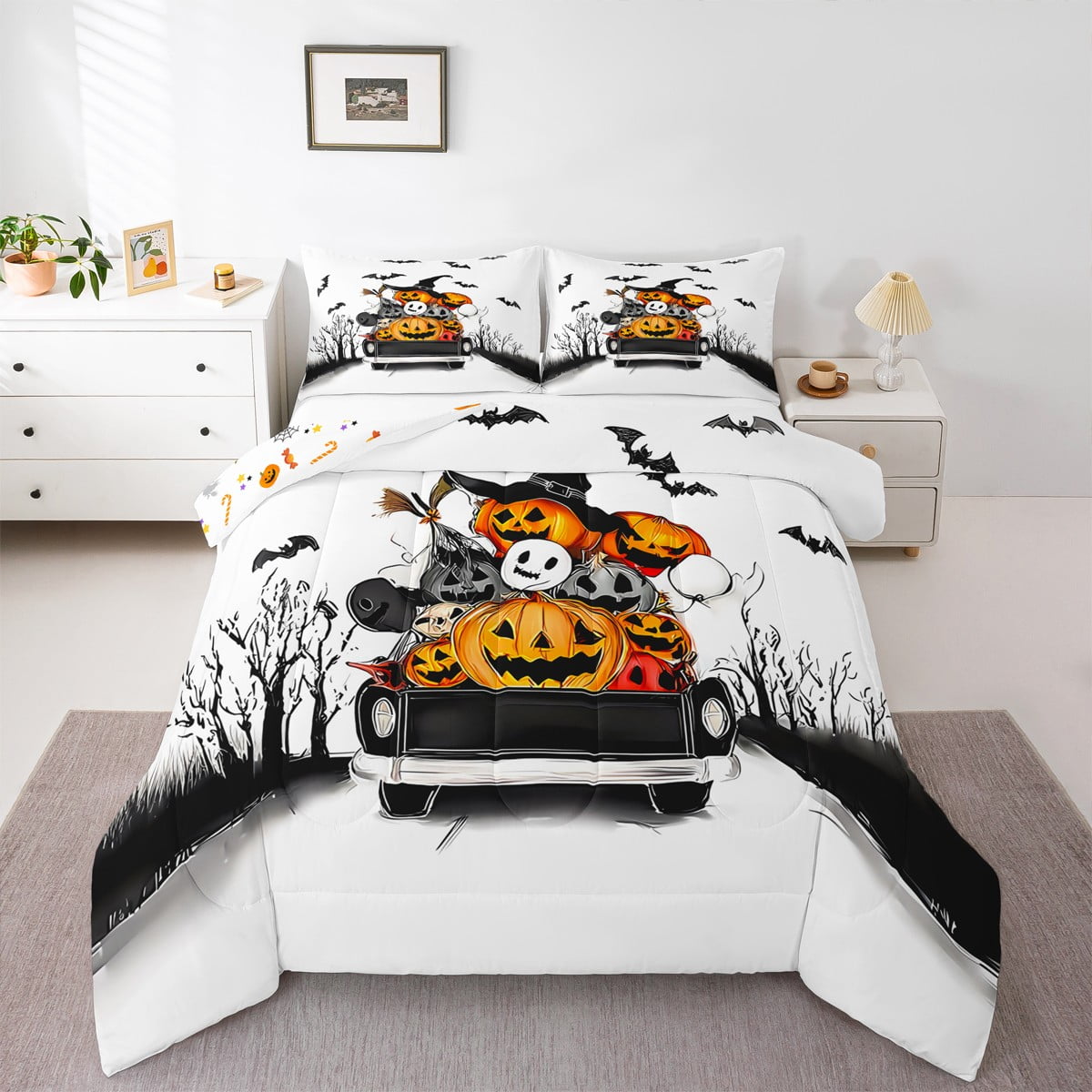 Feelyou Horror Ghost Child Bedding Comforter Set, Pumpkin Bat Print ...