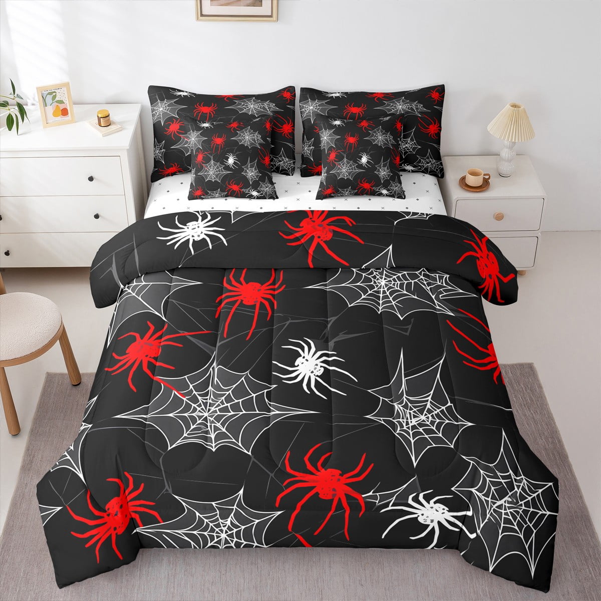 Feelyou Horror Red Spider Twin Bedding Sets 7-Piece, Halloween Spider ...
