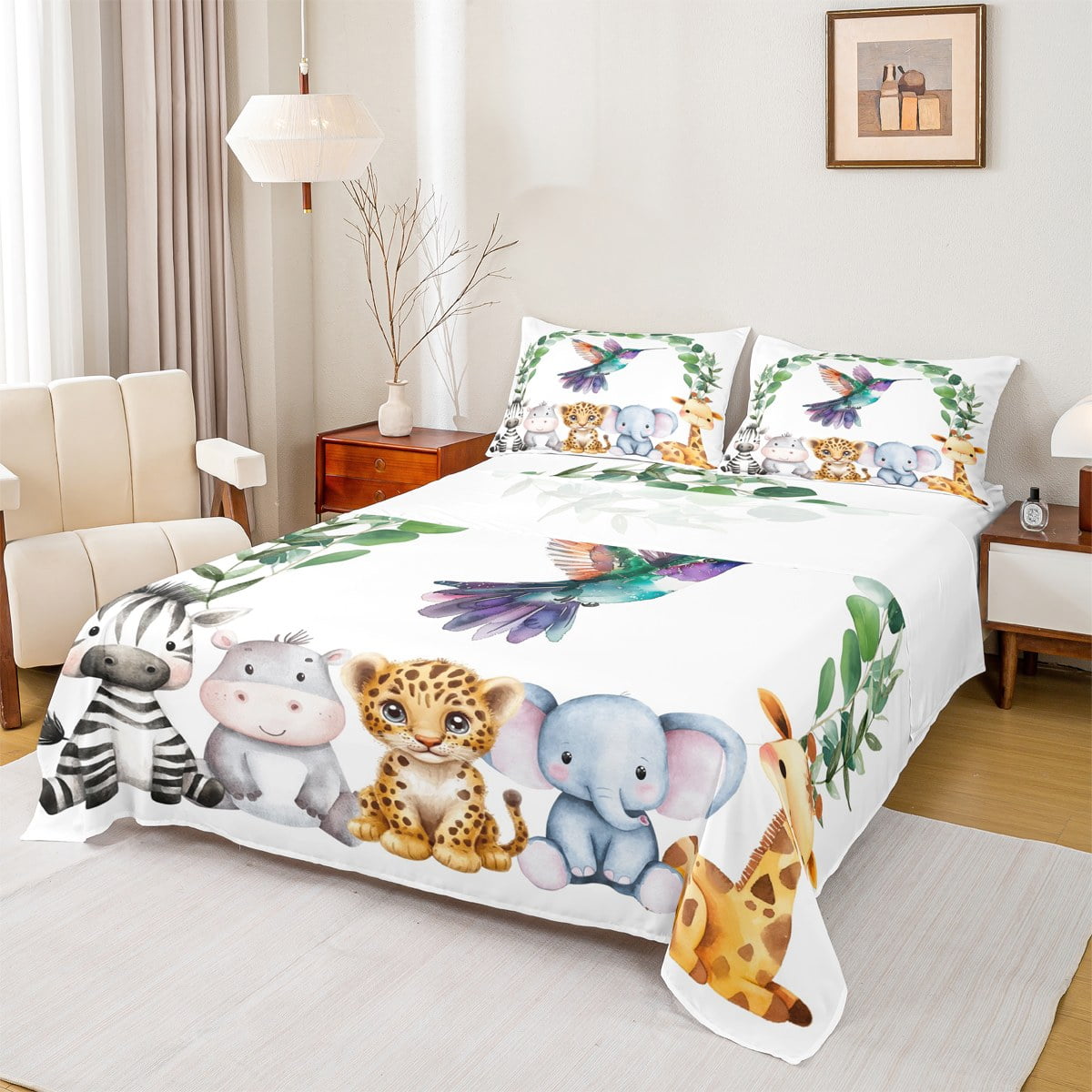 Feelyou Hummingbird Animal Bed Sheets for Kids, Hippo Zebra Wildlife ...