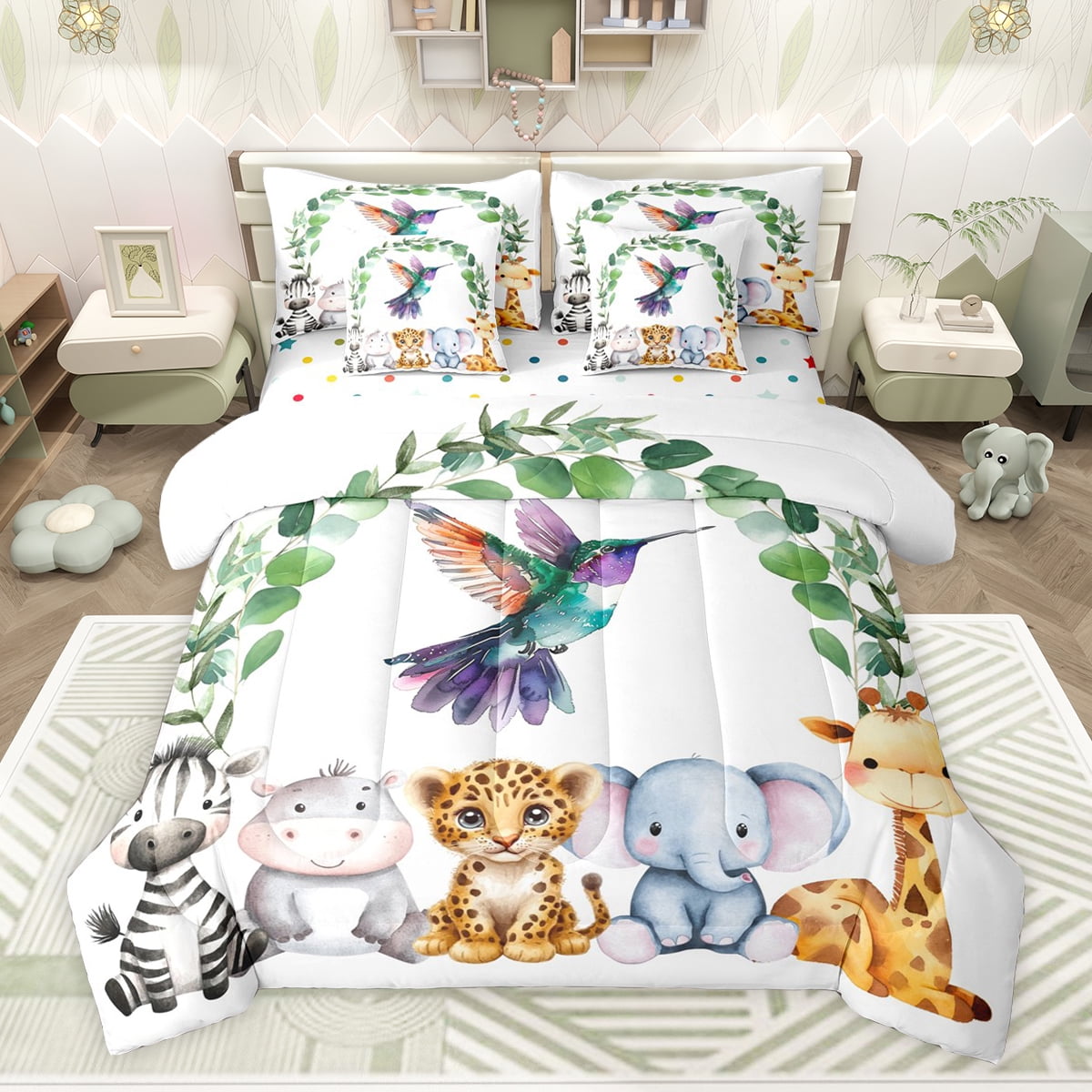 Feelyou Hummingbird Animal Bedding Comforter Set 7 Pieces for Kids ...