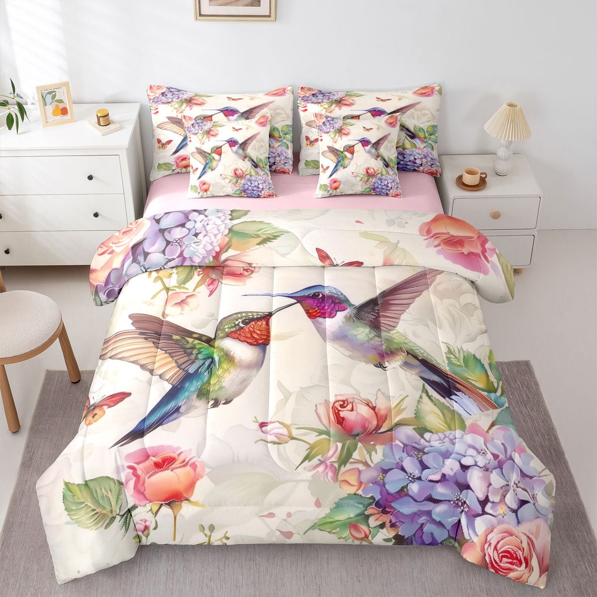 Feelyou Hummingbird Bedding Comforter Set 7 Pieces, Chinese Flower Bird ...