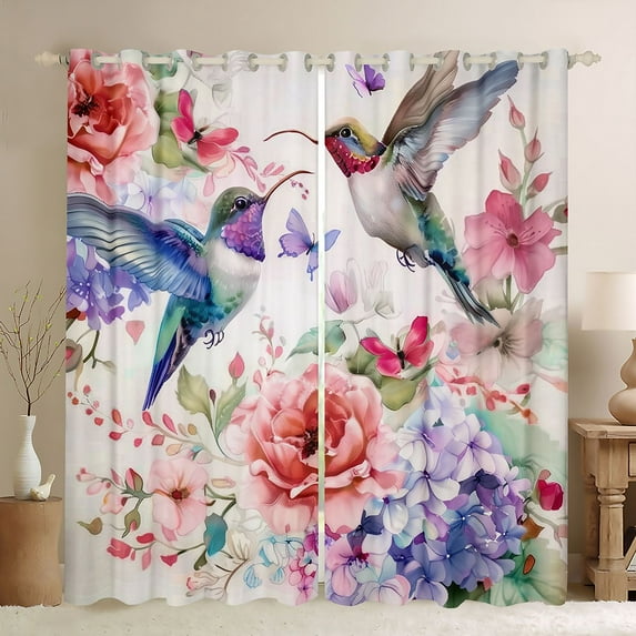 Feelyou Hummingbird Black Out Curtains, Peony Flower Women Curtains ...