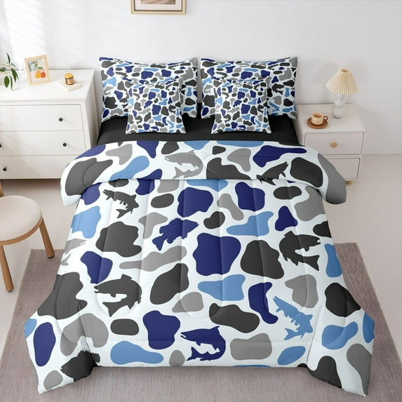 Feelyou Hunting Bass Fish Comforter Set 7pcs, Polkadots Camouflage ...
