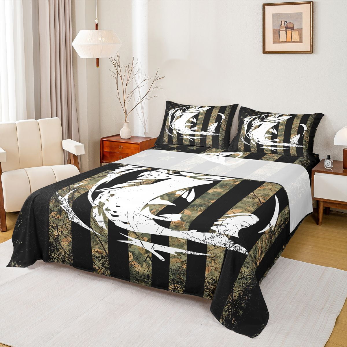 Feelyou Hunting Pike Fish Queen Sheet Sets, Retro American Flag Flat ...
