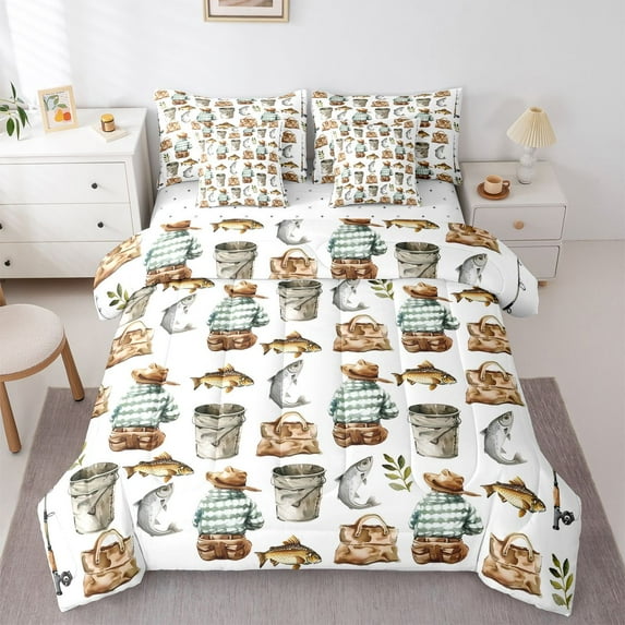 Feelyou Hunting Pike Fish Twin Bedding Sets 7-Piece, Happy Camping ...